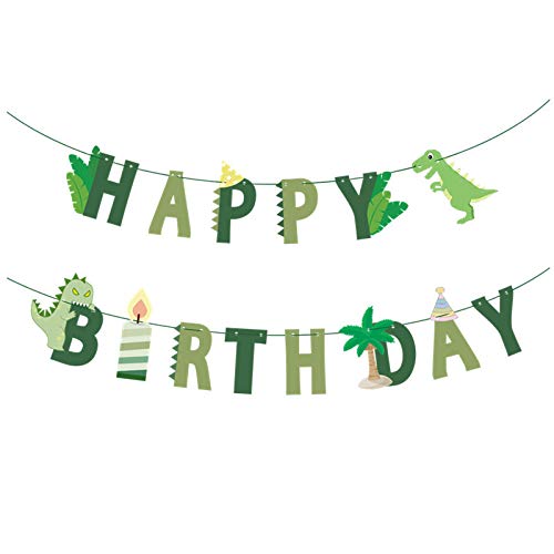 Dinosaur Banner Set Letter Card Dinosaur Theme Event Party Supplies Decoration Happy Birthday Banner for Kids Favorite Boy Gift (Green)