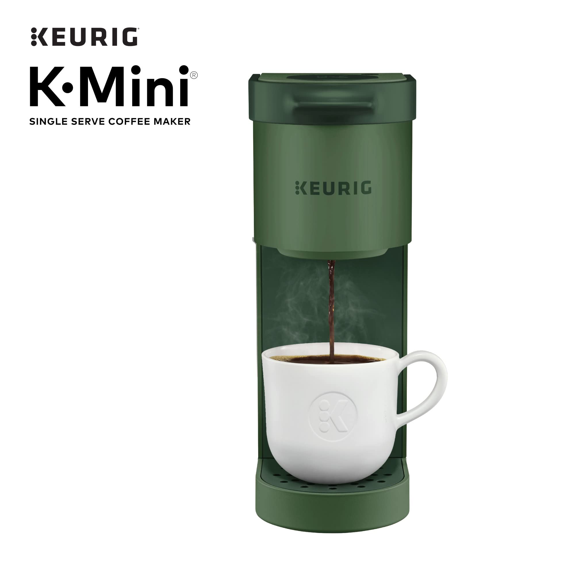 Keurig K-Mini Single Serve Coffee Maker with 6-12Oz Cup Sizes, Quick Brewing, and Removable Drip Tray (Evergreen, Renewed)