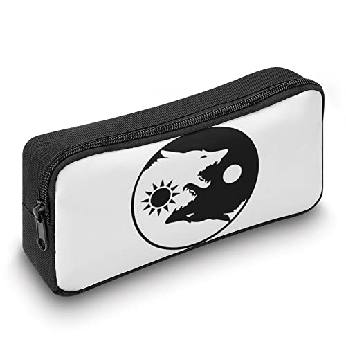 Wolf Yin Yang Sun Moon Pencil Case Stationery Pen Pouch Portable Makeup Storage Bag Organizer Gift