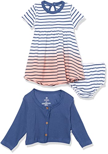HonestBaby Girls 2-Piece Organic Cotton Dress and Cardigan Set, Dip Dye Pink and Navy, Newborn