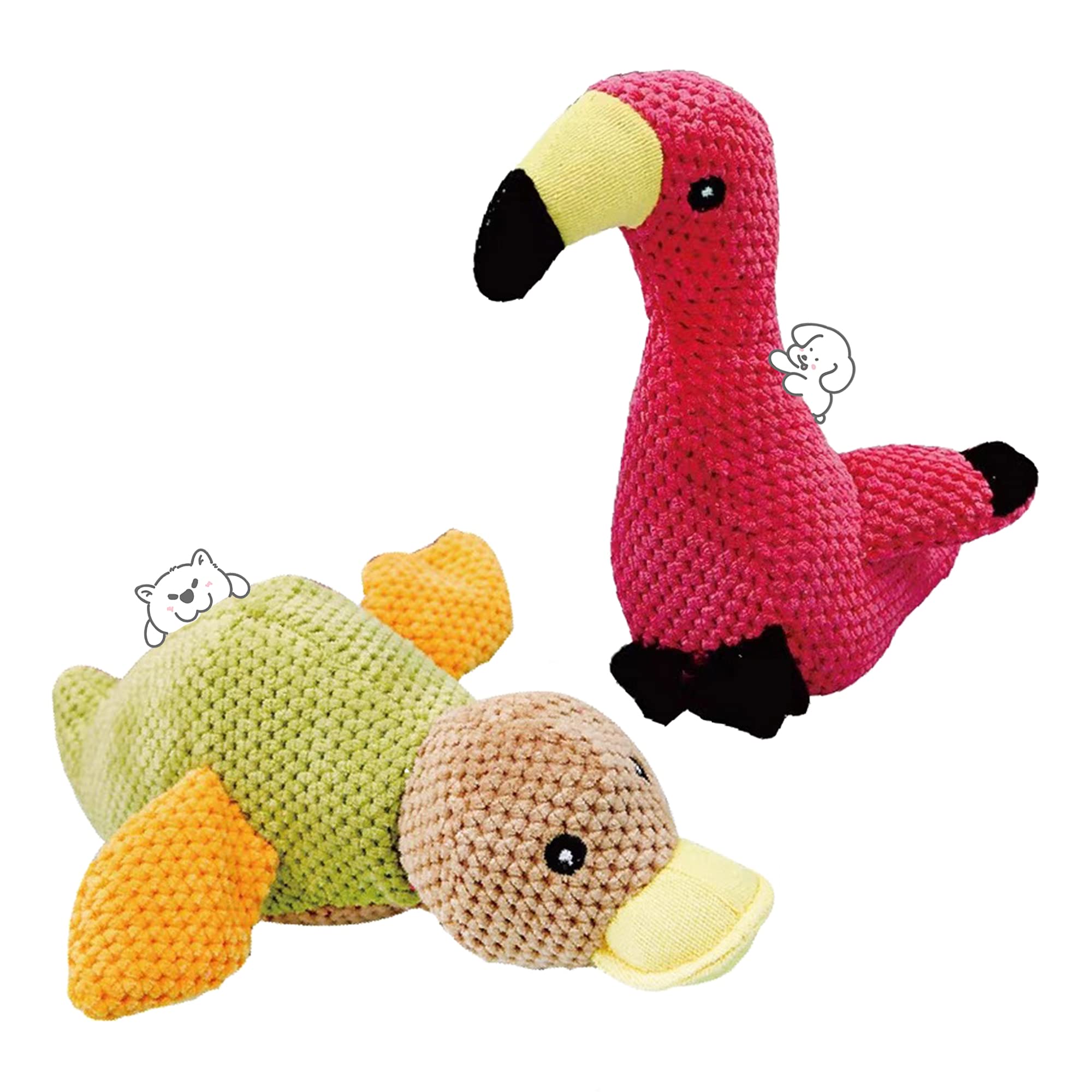 FIDERMI 2 Pack Plush Dog Toys Set for Puppy Small Middle Large Dog/Squeaky Toys Chew Dog Toys with Squeaker / Pretty Soft,Colorful and Attractive. (Flamingo,Duck)