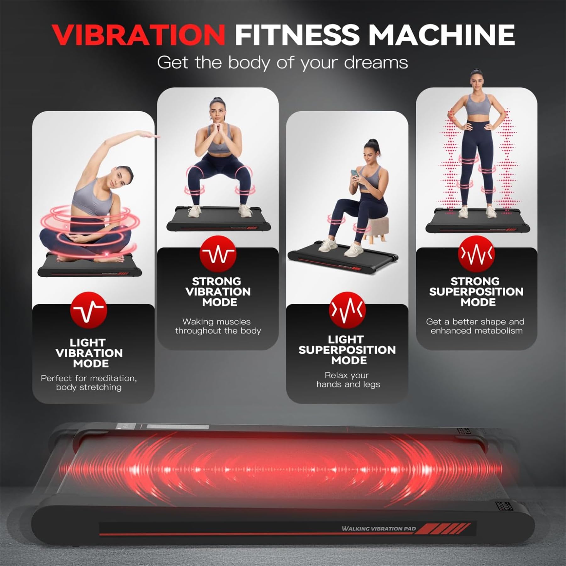 Walking Pad Treadmill with APP, 3 in 1 Under Desk Treadmill, 2.5HP Low Noise Walking Vibration Pad with Remote Control,Portable Treadmill for Home Office, Red