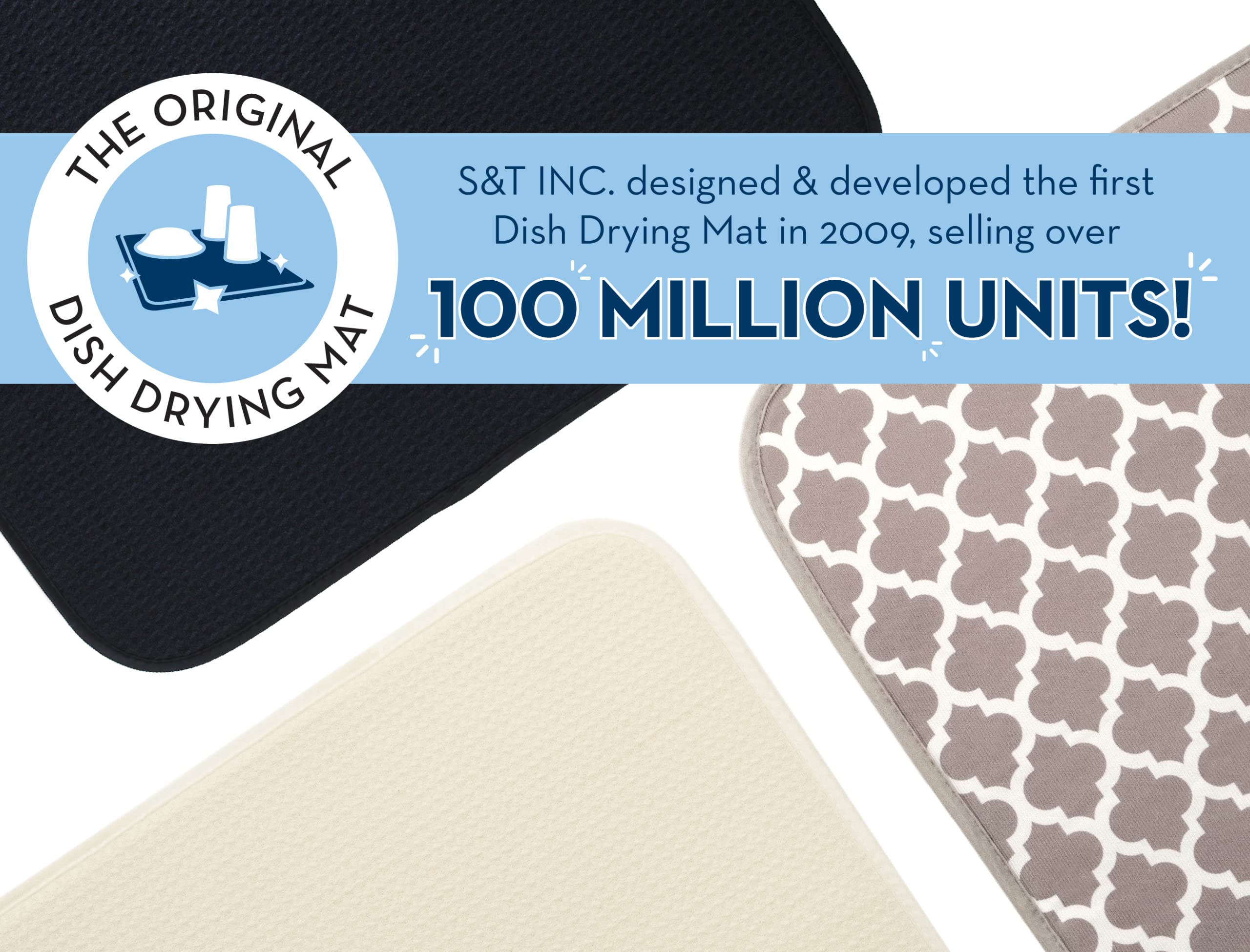 S&T INC. Dish Drying Mat, Highly Absorbent Microfiber Kitchen Counter Mat, Dish Drying Pad for Dishes, Utensils, Pots and Pans, Large 16" x 18", Cream