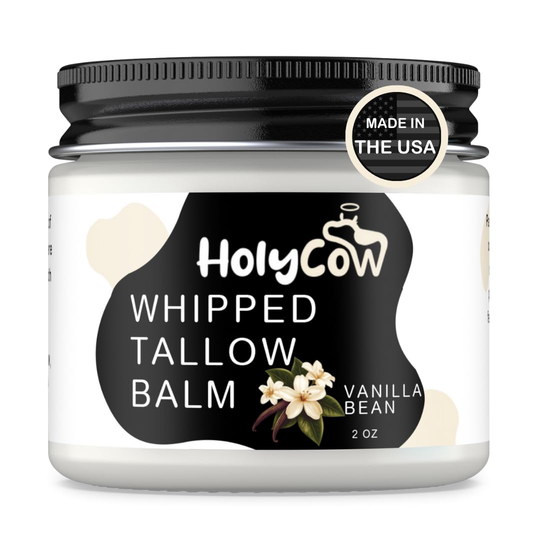 Beef Tallow For Skin - Whipped Tallow Balm with Organic Jojoba Oil, Grass Fed Beef Tallow Face Moisturizer for Eczema, Baby, Lip Balm - Lotion For Extremely Dry Skin (Vanilla Bean)