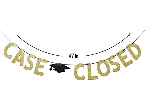 Qttier Case Closed Gold Glitter Banner, Class of 2022 Law School Graduation Party Supplies Bunting Photo Booth Props Sign