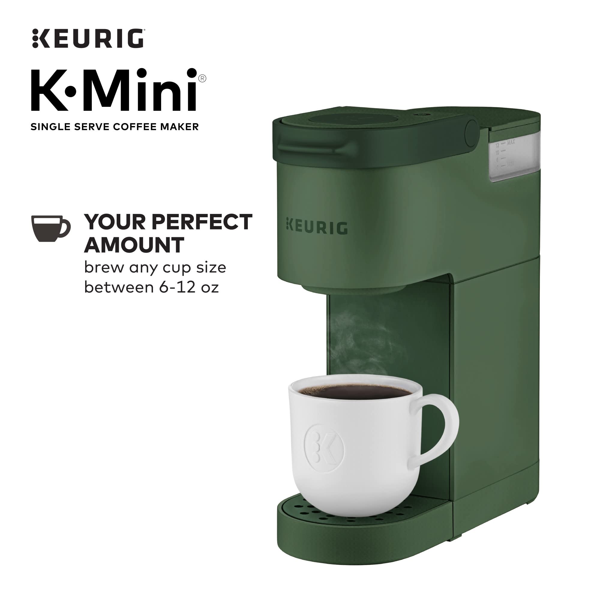 Keurig K-Mini Single Serve Coffee Maker with 6-12Oz Cup Sizes, Quick Brewing, and Removable Drip Tray (Evergreen, Renewed)
