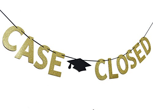 Qttier Case Closed Gold Glitter Banner, Class of 2022 Law School Graduation Party Supplies Bunting Photo Booth Props Sign