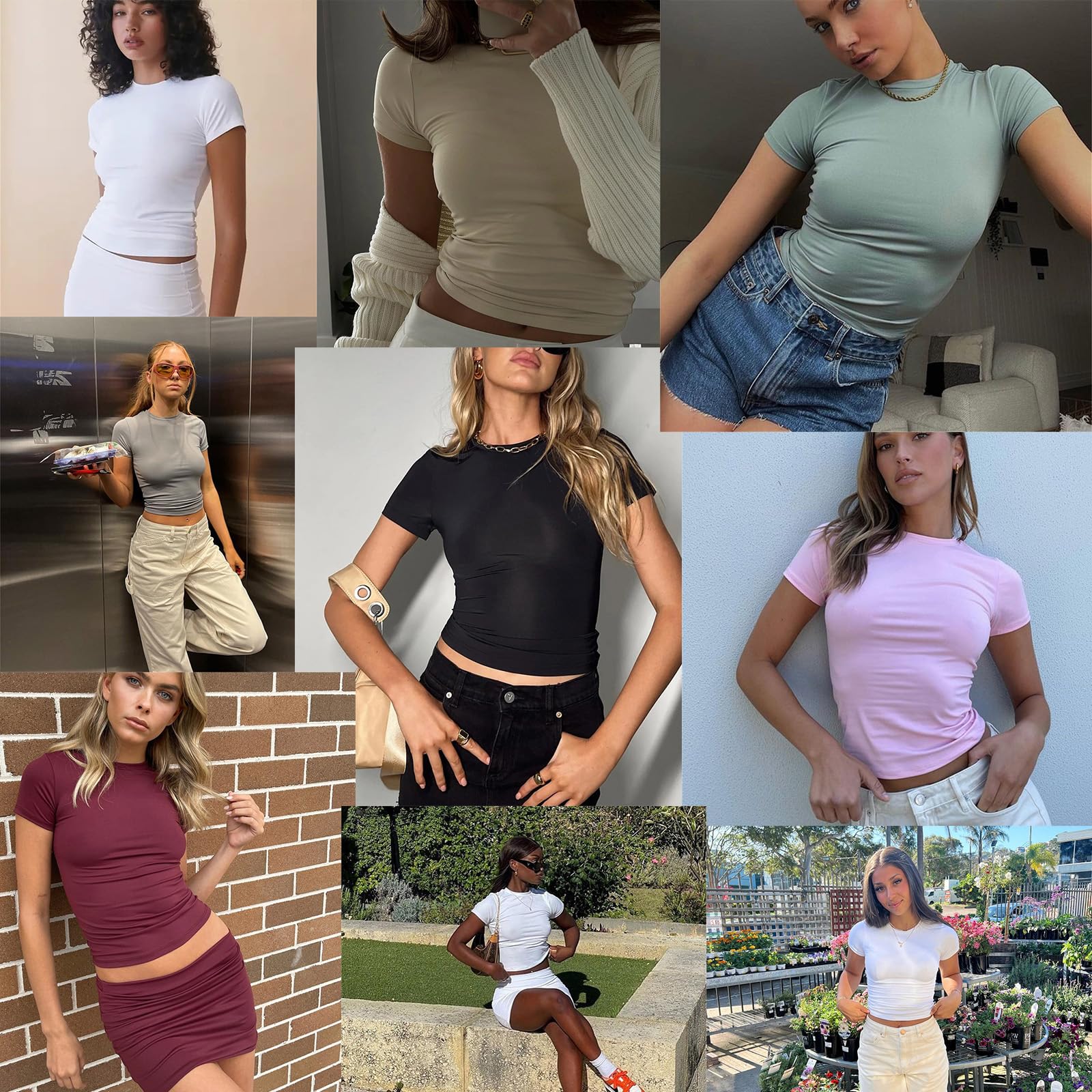 Abardsion Women's Casual Basic Going Out Crop Tops Slim Fit Short Sleeve Crew Neck Tight T Shirts (Green, S)