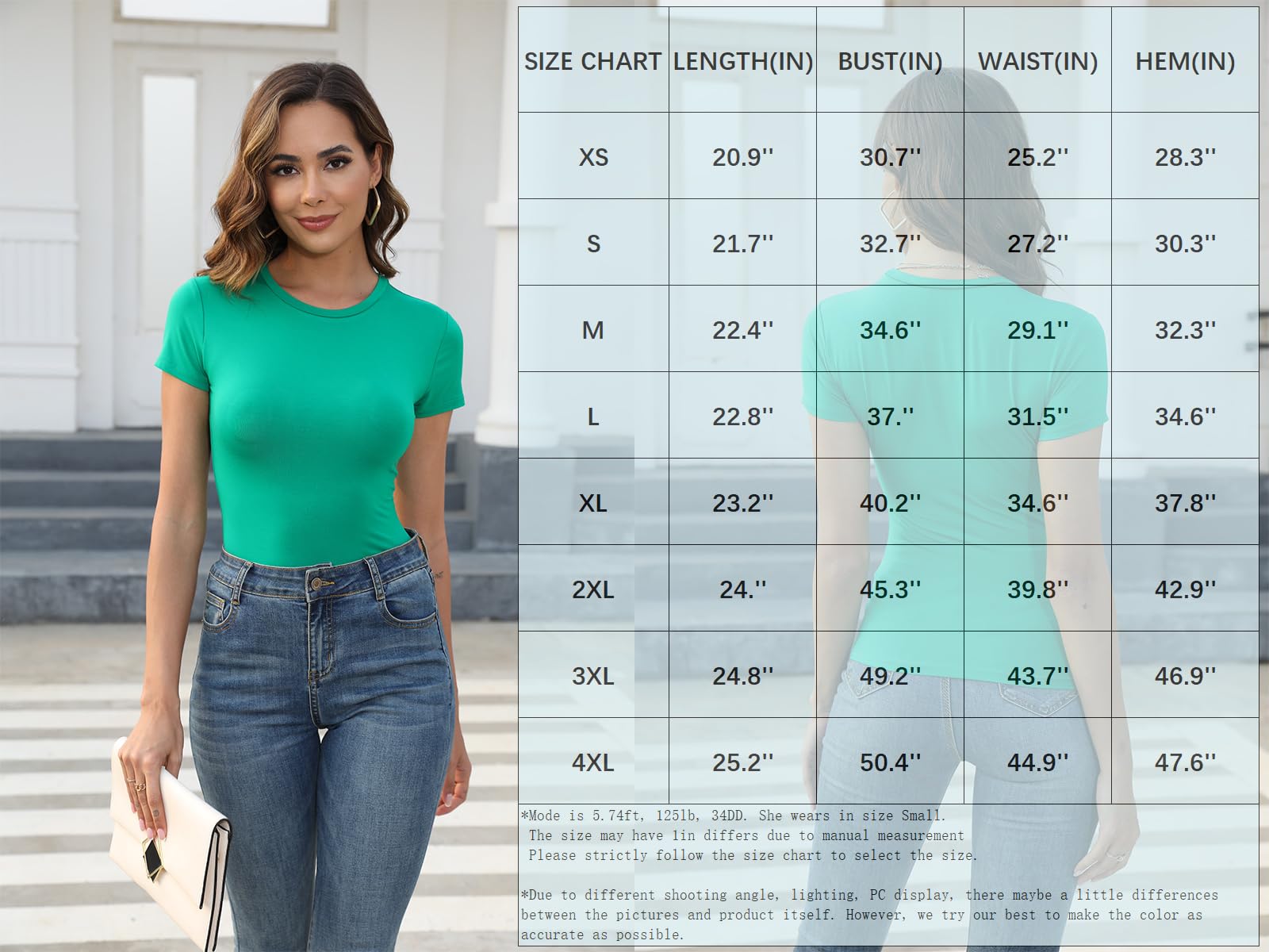 Abardsion Women's Casual Basic Going Out Crop Tops Slim Fit Short Sleeve Crew Neck Tight T Shirts (Green, S)