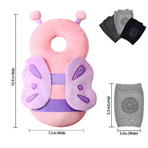 Baby Head Protector & Baby Knee Pads for Crawling,Toddlers Head Safety Pad Cushion Adjustable Backpack,Baby Back Protection for Walking & Crawling, for Age 5-24months, Butterfly