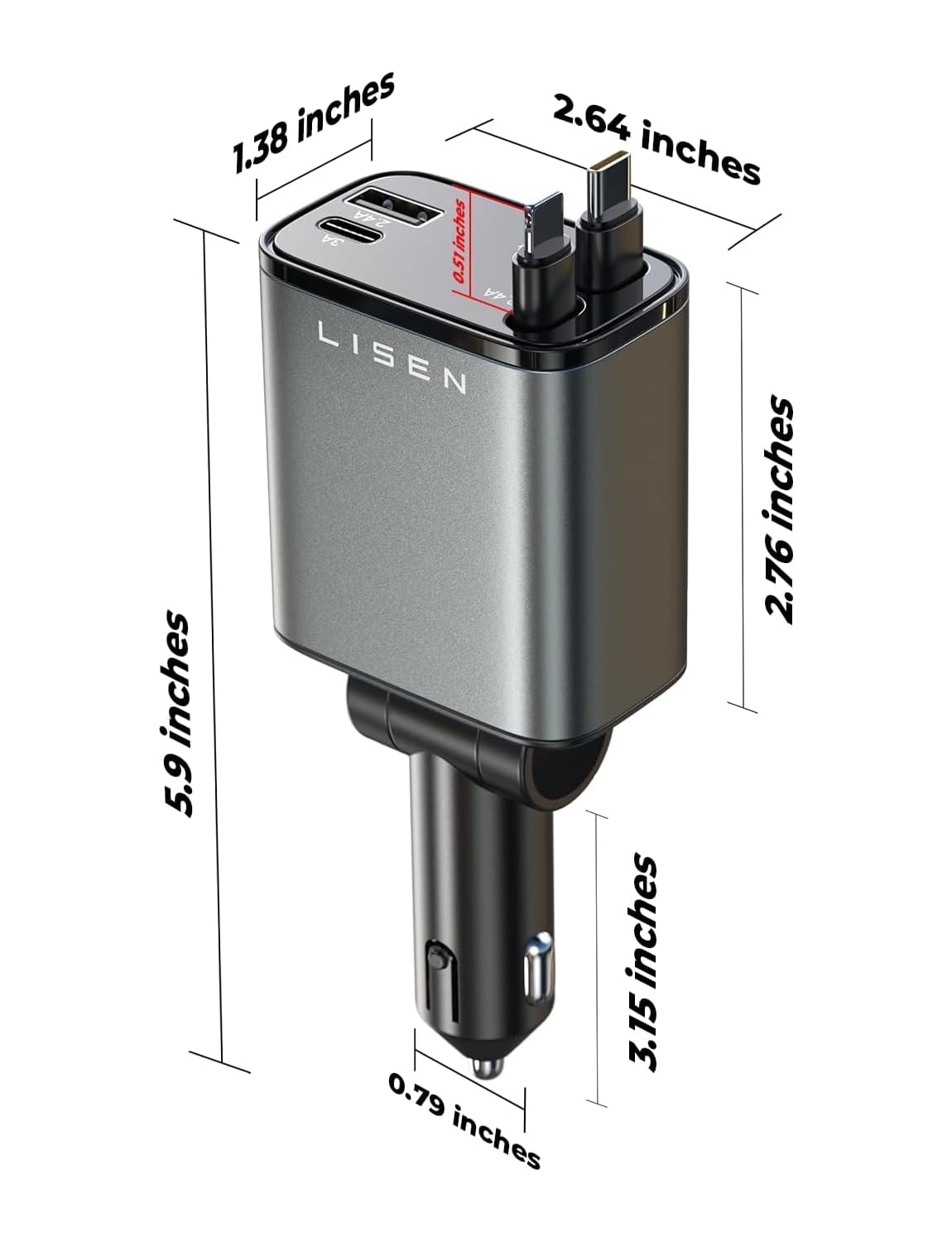 LISEN Retractable Car Charger [69W USB C Car Accessories Adapter ] for iPhone 16 USB C Charger Fast Charging, Travel Essentials Gifts for Women Men, Road Trip Essentials for iPhone 16e 16 15 14 13 12