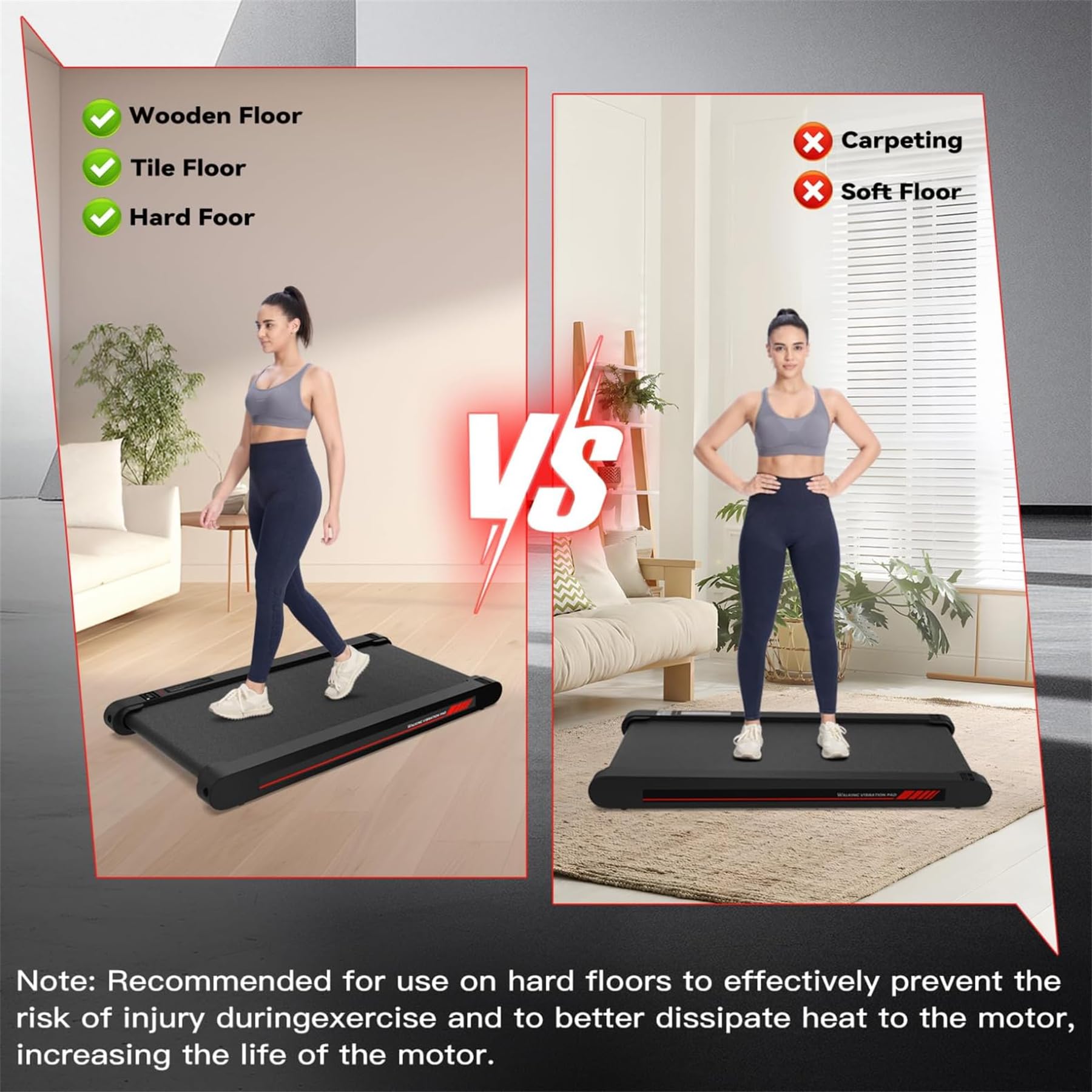 Walking Pad Treadmill with APP, 3 in 1 Under Desk Treadmill, 2.5HP Low Noise Walking Vibration Pad with Remote Control,Portable Treadmill for Home Office, Red