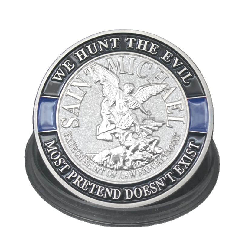 Saint Michael Patron Saint of Law Enforcement Challenge Coin The Thin Blue Line Silver Plated Coins