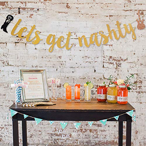 Let's get nashty Gold Glitter Banner Sign Garland Pre-strung for Nashville Bachelorette Party Decorations