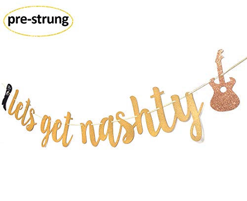 Let's get nashty Gold Glitter Banner Sign Garland Pre-strung for Nashville Bachelorette Party Decorations