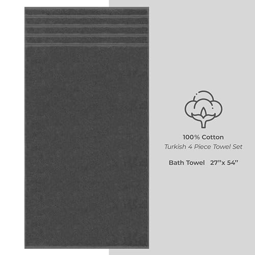 American Soft Linen Luxury 4 Piece Bath Towel Set, 100% Cotton Turkish Bath Towels for Bathroom, 27x54 in Large Bathroom Shower Towels, Dark Gray Bath Towels
