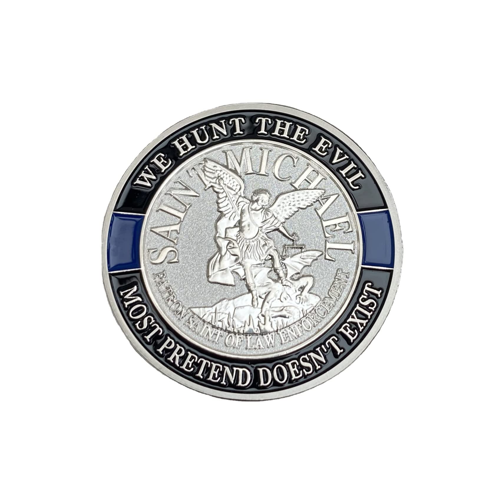Saint Michael Patron Saint of Law Enforcement Challenge Coin The Thin Blue Line Silver Plated Coins