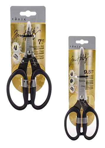 Tim Holtz Micro-Serrated Titanium Shears & Snips Scissor Set, 9.5 Double Beveled Titanium Shears & 7.5 Titanium Snips