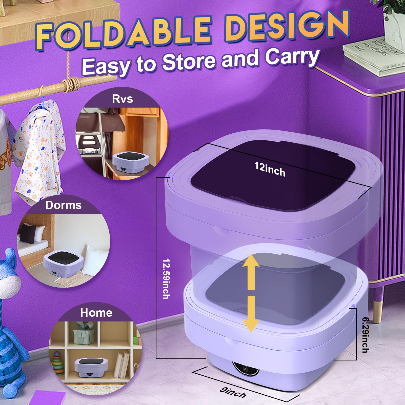 Portable Washing Machine with Upgraded 11L Capacity and Foldable Design, 3 Modes Mini Washing Machine for Deep Cleaning Underwear, Baby Clothes. Ideal for Use in RVs, Apartments, Dorms and Hotels