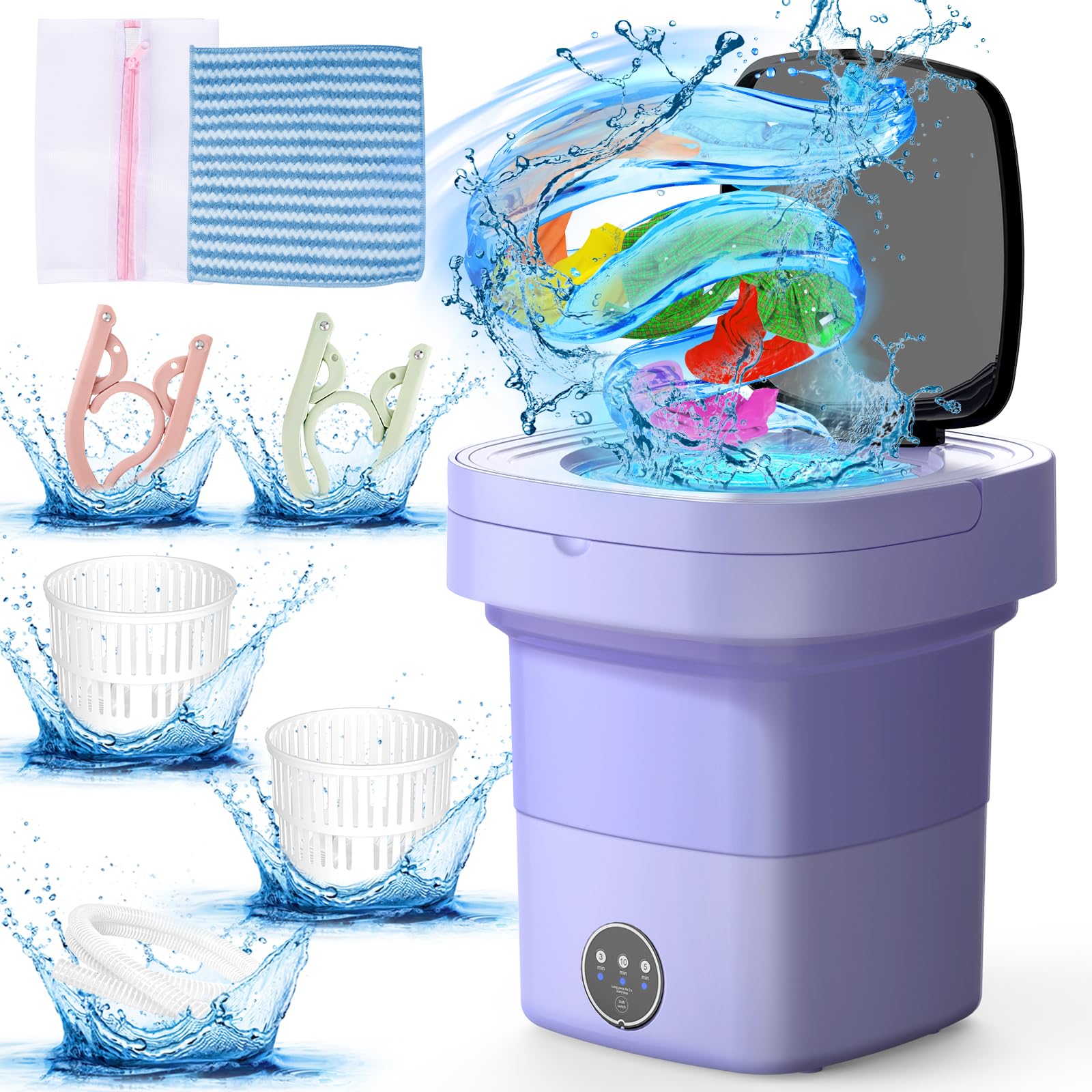 Portable Washing Machine with Upgraded 11L Capacity and Foldable Design, 3 Modes Mini Washing Machine for Deep Cleaning Underwear, Baby Clothes. Ideal for Use in RVs, Apartments, Dorms and Hotels