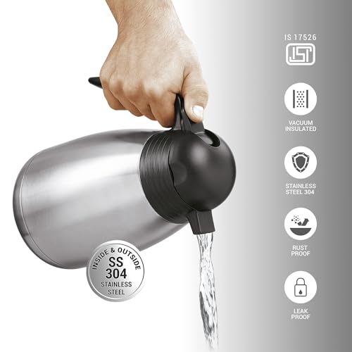 Milton Thermosteel Classic, 2000 ml | 68 oz | 2.1 qt. Stainless Steel Thermal Coffee Carafe, Hot and Cold for Long Hours, Vacuum Thermal Pot Flask for Tea a and Beverages, Rust and Leak-proof | Silver
