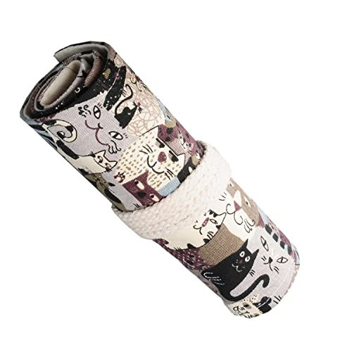 jojofuny Paint Marker Pouch Storage Makeup Supplies Cat Pencils Printed Artist Slots for Art Up -up Traveler Portable Colored School Wrap Case Organizer Canvas Curtain Holder Brush Bag