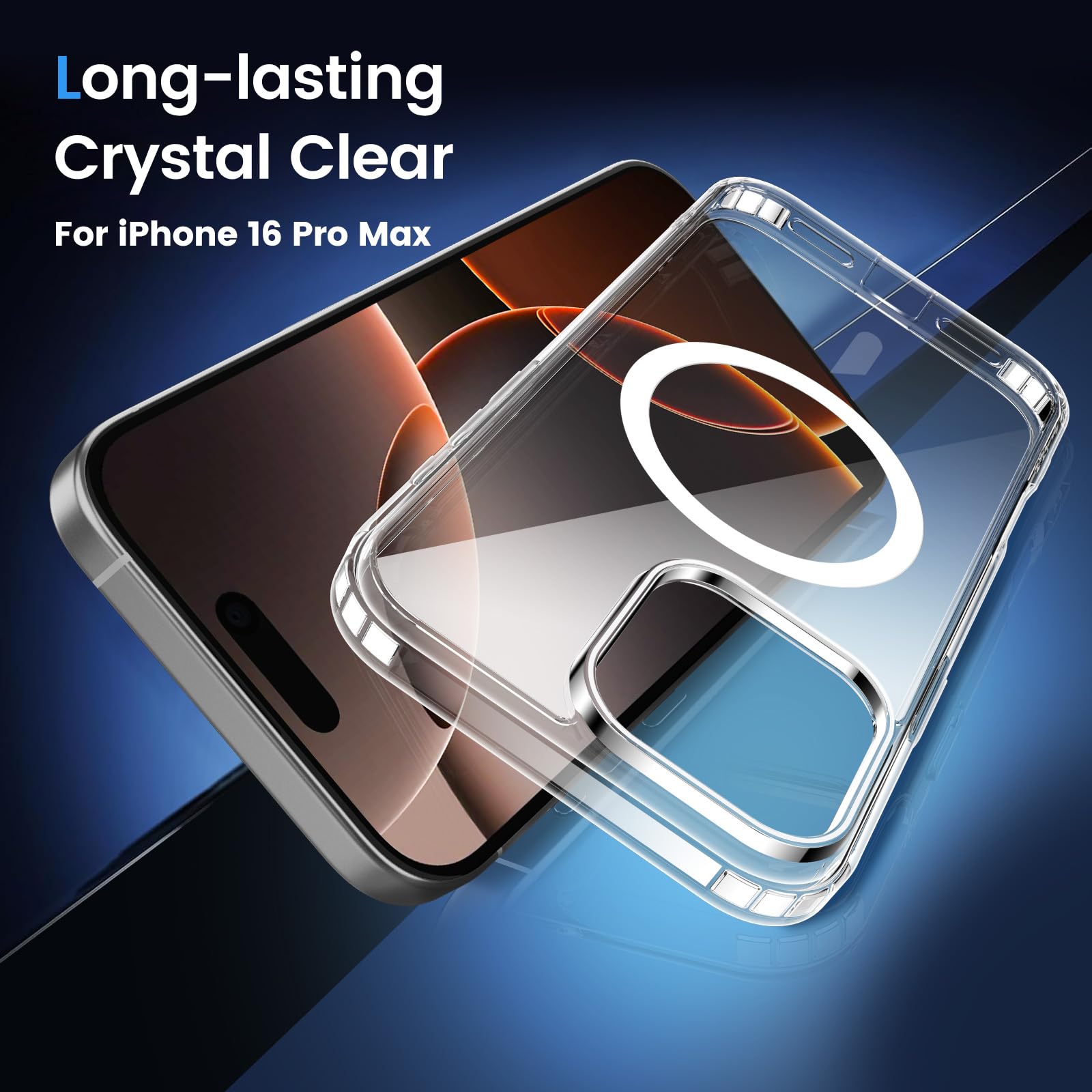 Temdan for iPhone 16 Pro Max Case Clear, [Compatible with Magsafe][Anti-Yellowing][Military-Grade Protection] Shockproof Slim Magnetic Phone Sleeve Case for iPhone 16 Pro Max, Transparent