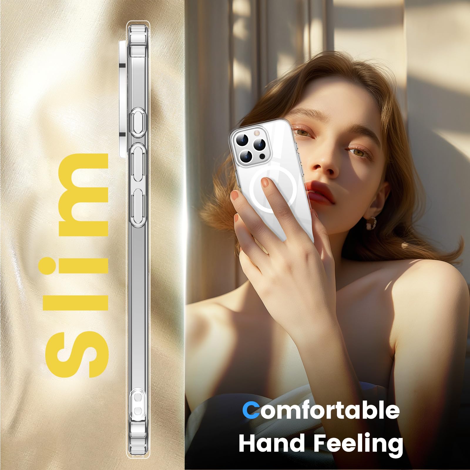 Temdan for iPhone 16 Pro Max Case Clear, [Compatible with Magsafe][Anti-Yellowing][Military-Grade Protection] Shockproof Slim Magnetic Phone Sleeve Case for iPhone 16 Pro Max, Transparent