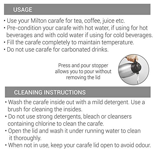 Milton Thermosteel Classic, 2000 ml | 68 oz | 2.1 qt. Stainless Steel Thermal Coffee Carafe, Hot and Cold for Long Hours, Vacuum Thermal Pot Flask for Tea a and Beverages, Rust and Leak-proof | Silver