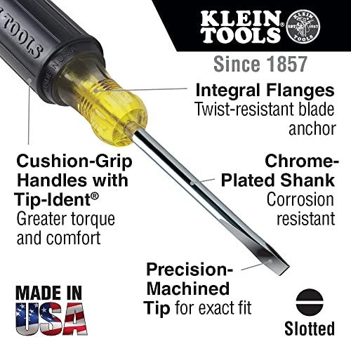 Klein Tools 85077 Screwdriver Set, Made in USA, Multi-Application Screwdriver Kit with Cushion-Grip Handles and Tip-Ident, 7-Piece