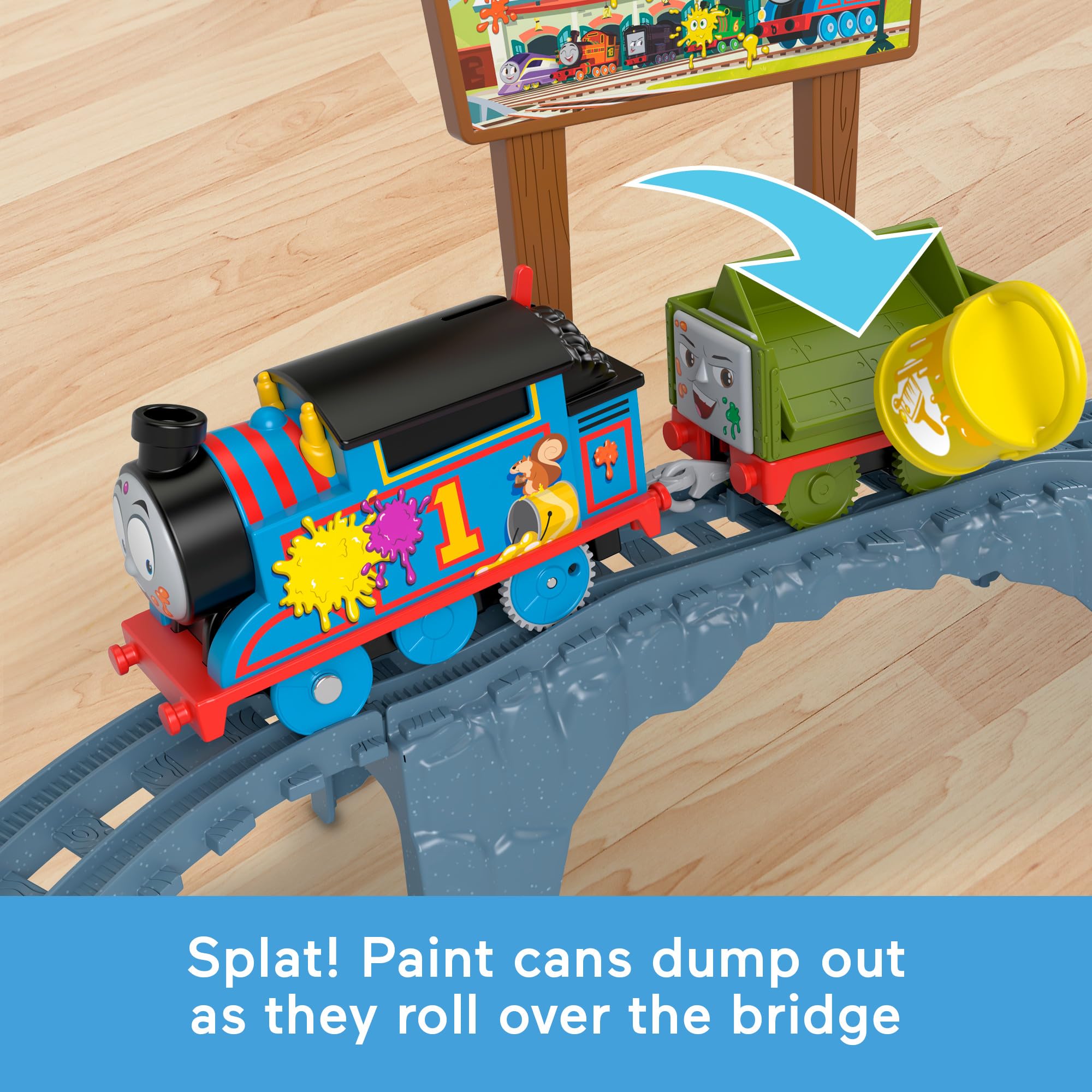 Thomas & Friends Motorized Toy Train Set Paint Delivery with Thomas & Troublesome Truck for Pretend Play Preschool Kids Ages 3+ Years