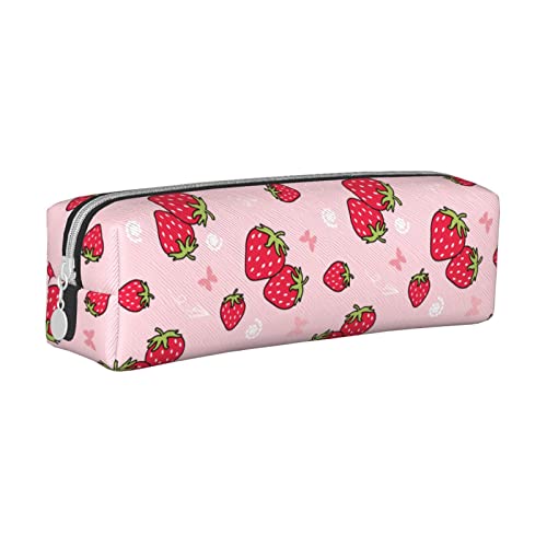 Brinkaloo Strawberry Pencil Case Simple Waterproof Pen Bag for Girls Pink Portable Pencil Pouch for Women