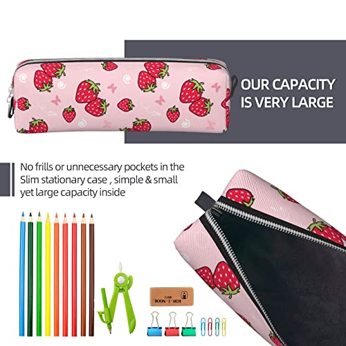 Brinkaloo Strawberry Pencil Case Simple Waterproof Pen Bag for Girls Pink Portable Pencil Pouch for Women