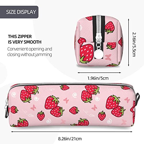 Brinkaloo Strawberry Pencil Case Simple Waterproof Pen Bag for Girls Pink Portable Pencil Pouch for Women