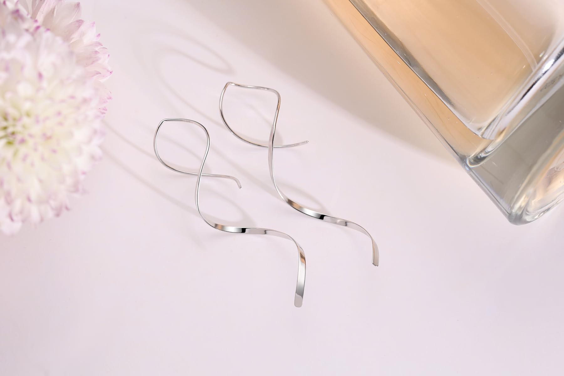 Spiral Threader Earrings, 925 Sterling Silver, Drop Dangle Handmade Twisted Linear Curved Minimal Everyday Earrings