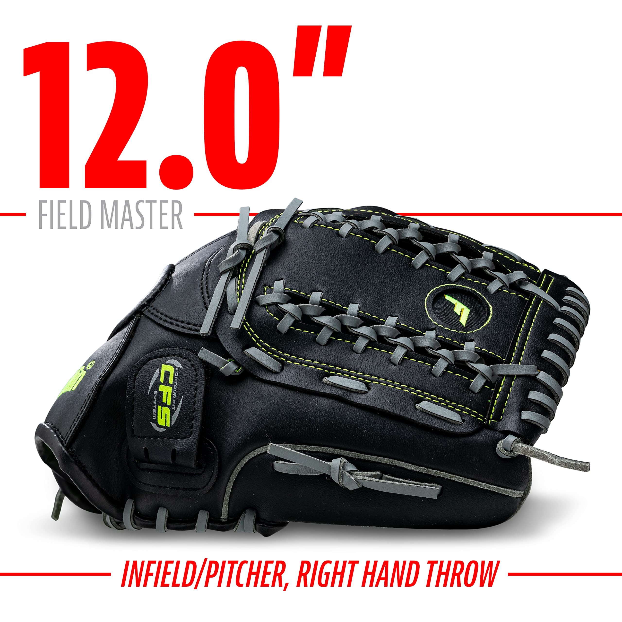 Franklin Sports unisex adult 12" - Trapeze Web Baseball and Softball Fieldmaster Midnight Youth Baseball Gloves I, Black, 12.0 US