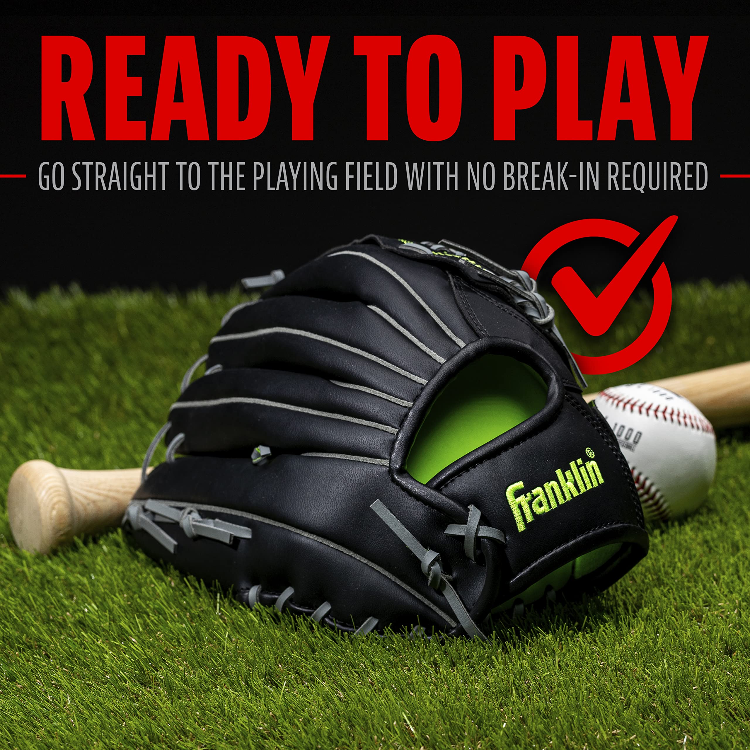 Franklin Sports unisex adult 12" - Trapeze Web Baseball and Softball Fieldmaster Midnight Youth Baseball Gloves I, Black, 12.0 US