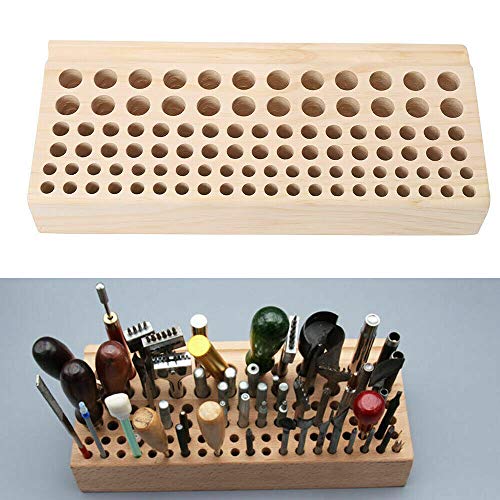98 Holes Leather Holder Tool Wooden, Professional Tool Rack Leathercraft Stand Holder Organizer Leather Tools Storage Box for Leather Working Making Punch Tools Organizer Wooden Stamp Organizer