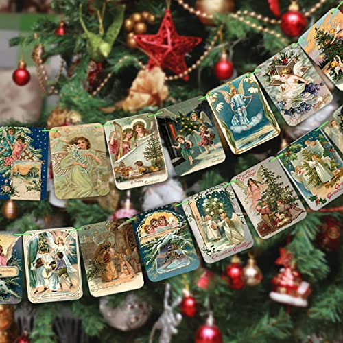 Vintage Christmas Banner-Christmas Angel Garland for Fireplace Religious Christmas Decoration Indoor Vintage Angel Christmas Banner