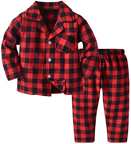 QZH.DUAO Infant Toddler Boy's 2 Piece Cute Plaid Sleepwear Loungewear Nightwear Pajamas Set, Black Red, 7-8 Years = Tag150A