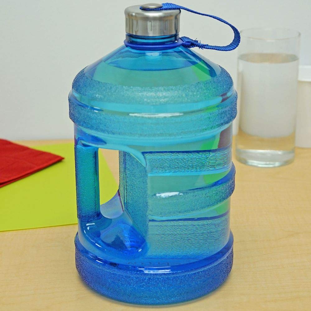Southern Homewares SH-10323 1 Gallon BPA Free Plastic Water Bottle for Cold Liquids With Attached Leak Proof Screw Lid-For Gym Office Daily Use, Blue, One Size