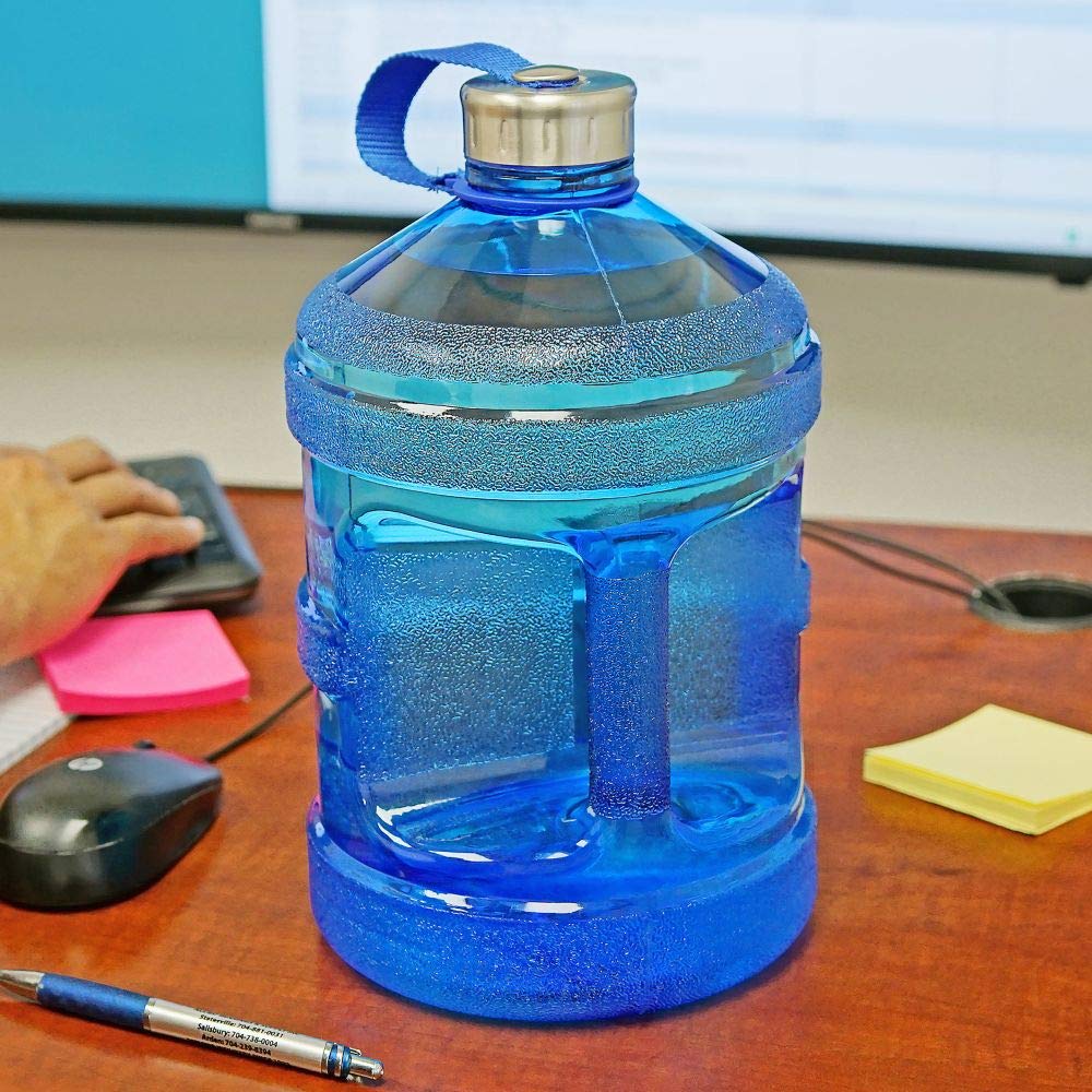 Southern Homewares SH-10323 1 Gallon BPA Free Plastic Water Bottle for Cold Liquids With Attached Leak Proof Screw Lid-For Gym Office Daily Use, Blue, One Size