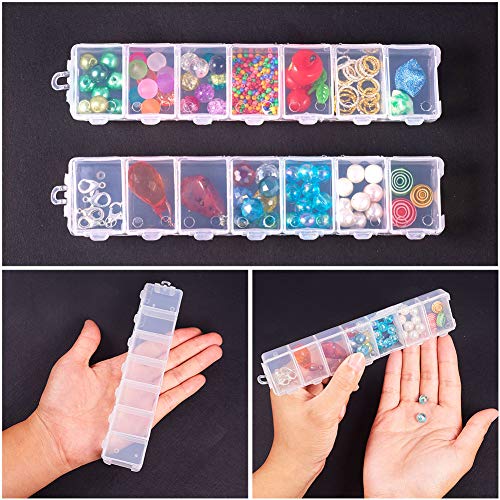 PH PandaHall 8 Pack 7 Grids Jewelry Dividers Box Organizer Clear Plastic Bead Case Storage Container for Beads, Jewelry, Nail Art, Small Items Craft Findings 15.5x3.3x1.8cm, Compartment: 3.3x2cm