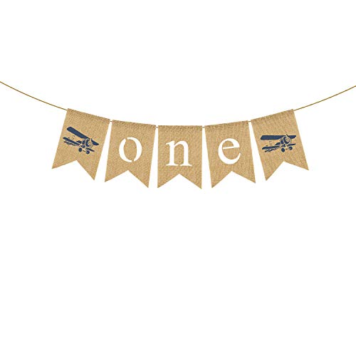 Jute Burlap Airplane Theme One High Chair Banner Boy 1st Birthday Party Highchair Decoraiton