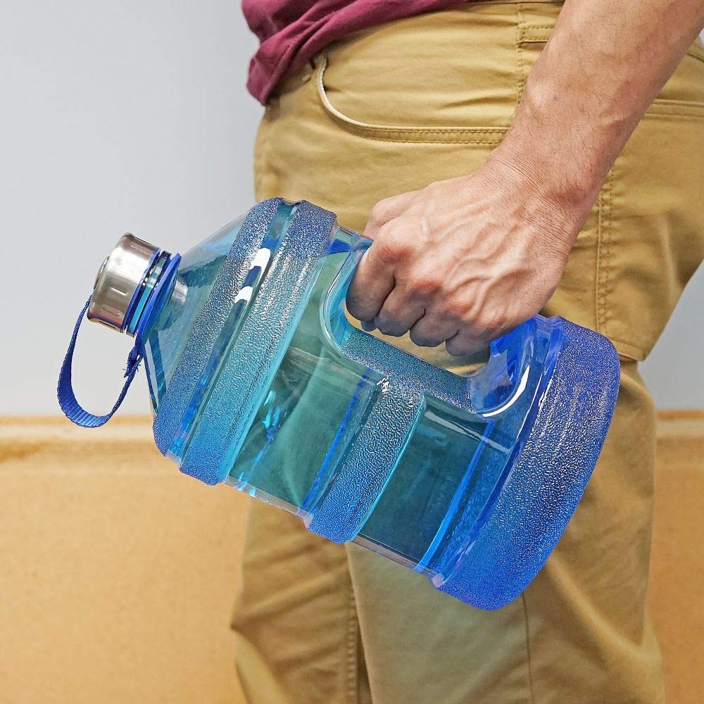 Southern Homewares SH-10323 1 Gallon BPA Free Plastic Water Bottle for Cold Liquids With Attached Leak Proof Screw Lid-For Gym Office Daily Use, Blue, One Size