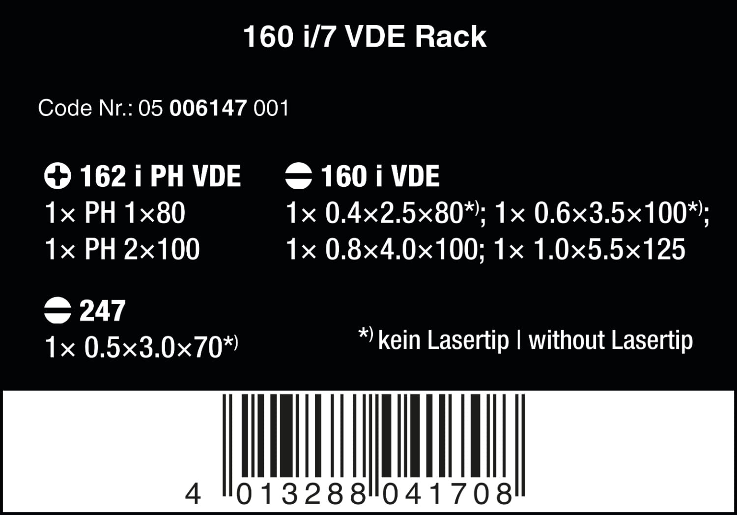 Wera 05006147001 Kraftform Plusserie 100 Rack 160I Screwdriver Set (7 Piece)