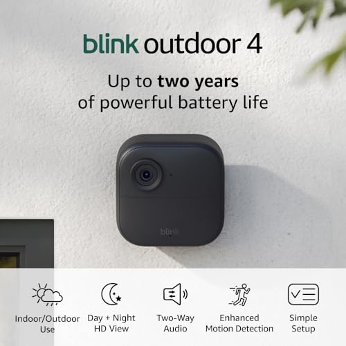 Blink Outdoor 4 (newest model), Wire-free HD smart security camera, two-year battery life, enhanced motion detection, Works with Alexa – Add-on camera (Sync Module required)