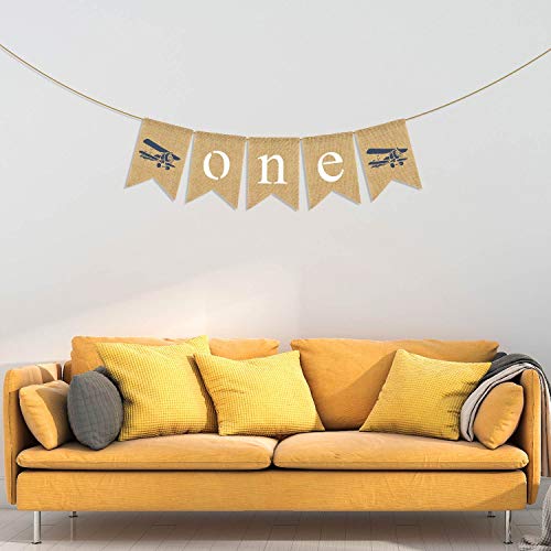 Jute Burlap Airplane Theme One High Chair Banner Boy 1st Birthday Party Highchair Decoraiton