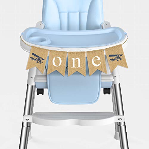 Jute Burlap Airplane Theme One High Chair Banner Boy 1st Birthday Party Highchair Decoraiton