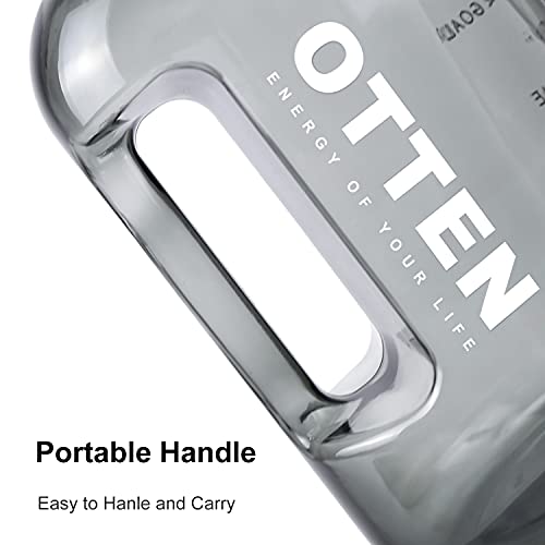 OTTEN Gallon Water Bottle with Time Marker - Reusable Tritan Gym Water Jug, BPA Free Leak Proof (Black, 128 Ounces)